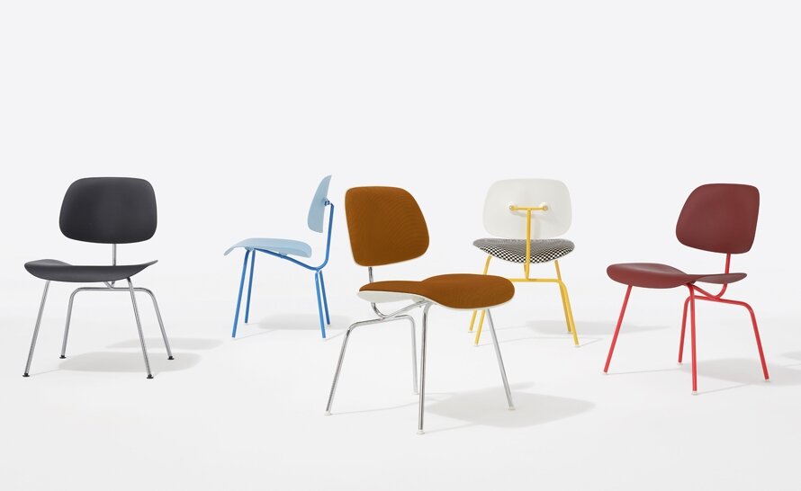 Eames Upholstered Molded Plastic Dining Chair Metal Base EC-127 by Charles & Ray Eames for ...