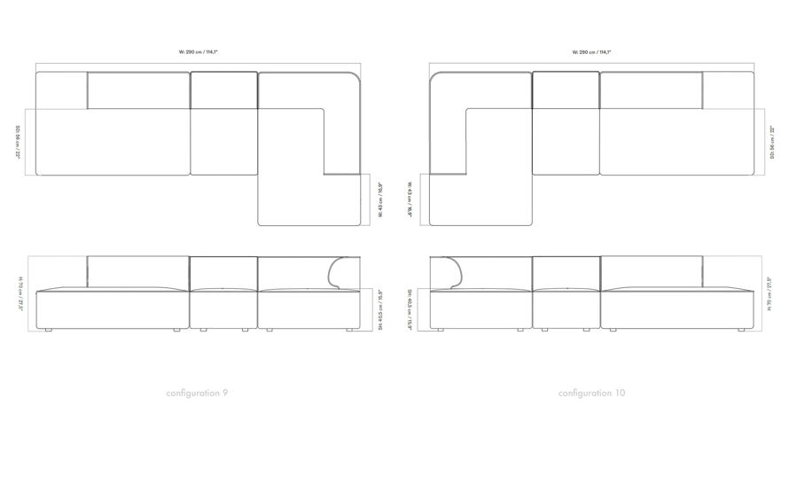 Eave Open Ended Sofa with Chaise 34" depth by Norm Architects for Audo ...